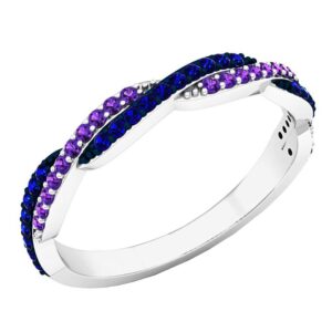 dazzlingrock collection 10k round amethyst & blue sapphire ladies wedding swirl stackable band, white gold, size 6