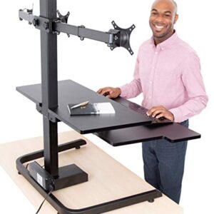 Stand Steady Techtonic Electric Standing Desk Converter wIth Triple Monitor Mount, 3 Screen Support, Quiet Sit-Stand Desk with Button Control, Keyboard Tray, Ideal for Gaming & Computer Work (Black)