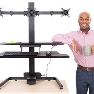 Stand Steady Techtonic Electric Standing Desk Converter wIth Triple Monitor Mount, 3 Screen Support, Quiet Sit-Stand Desk with Button Control, Keyboard Tray, Ideal for Gaming & Computer Work (Black)