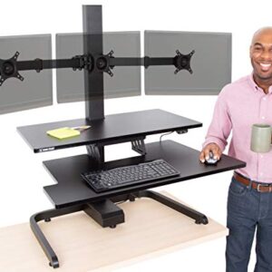 Stand Steady Techtonic Electric Standing Desk Converter wIth Triple Monitor Mount, 3 Screen Support, Quiet Sit-Stand Desk with Button Control, Keyboard Tray, Ideal for Gaming & Computer Work (Black)