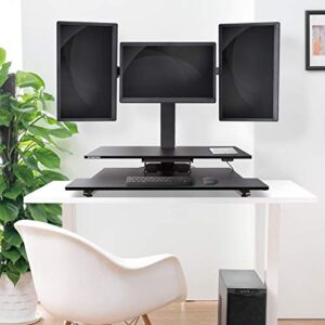 Stand Steady Techtonic Electric Standing Desk Converter wIth Triple Monitor Mount, 3 Screen Support, Quiet Sit-Stand Desk with Button Control, Keyboard Tray, Ideal for Gaming & Computer Work (Black)