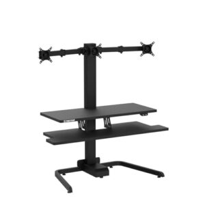 Stand Steady Techtonic Electric Standing Desk Converter wIth Triple Monitor Mount, 3 Screen Support, Quiet Sit-Stand Desk with Button Control, Keyboard Tray, Ideal for Gaming & Computer Work (Black)