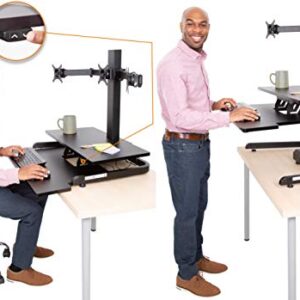 Stand Steady Techtonic Electric Standing Desk Converter wIth Triple Monitor Mount, 3 Screen Support, Quiet Sit-Stand Desk with Button Control, Keyboard Tray, Ideal for Gaming & Computer Work (Black)