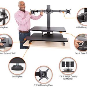 Stand Steady Techtonic Electric Standing Desk Converter wIth Triple Monitor Mount, 3 Screen Support, Quiet Sit-Stand Desk with Button Control, Keyboard Tray, Ideal for Gaming & Computer Work (Black)