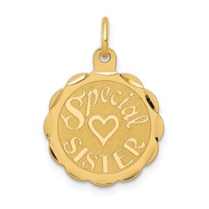 the black bow 14k yellow gold special sister disc charm or pendant, 15mm