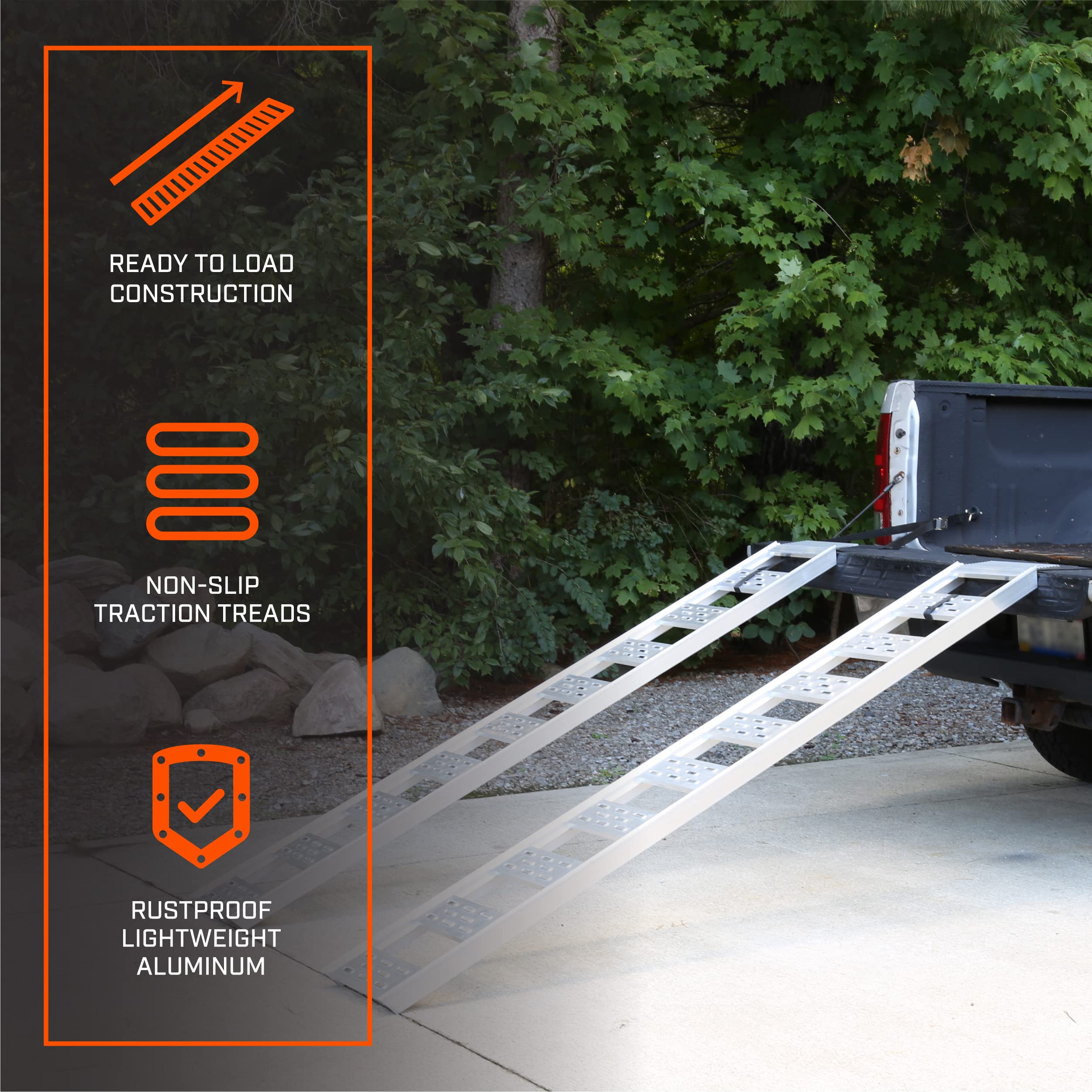 CARGOSMART Aluminum Straight Fixed Ramp with Treads (2pk) - Easily and Safely Load and Unload Light Equipment, Lawn Tractors, ATVs and More, 1,250 lb. Capacity, 12" W x 78" L