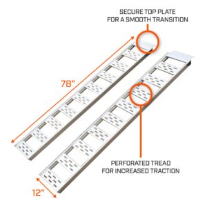 CARGOSMART Aluminum Straight Fixed Ramp with Treads (2pk) - Easily and Safely Load and Unload Light Equipment, Lawn Tractors, ATVs and More, 1,250 lb. Capacity, 12" W x 78" L