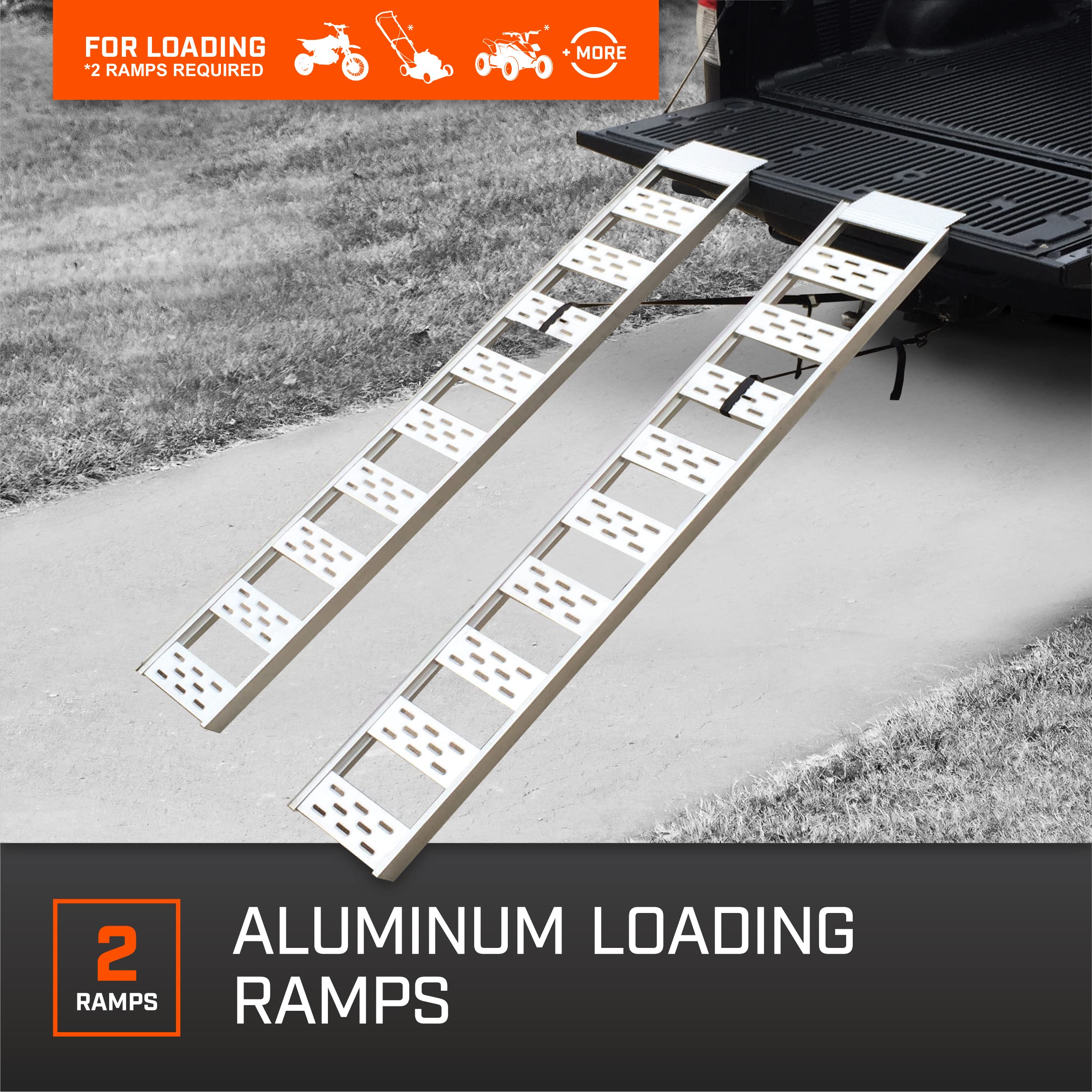 CARGOSMART Aluminum Straight Fixed Ramp with Treads (2pk) - Easily and Safely Load and Unload Light Equipment, Lawn Tractors, ATVs and More, 1,250 lb. Capacity, 12" W x 78" L