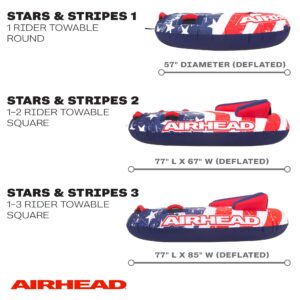 SportsStuff Airhead Stars and Stripes 1 Towable 1 Rider Tube for Boating and Water Sports, Made in the USA, Heavy Duty Full Nylon Cover and Patented Speed Safety Valve for Easy Inflating & Deflating