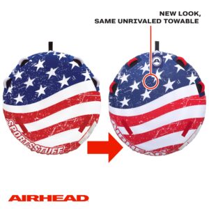 SportsStuff Airhead Stars and Stripes 1 Towable 1 Rider Tube for Boating and Water Sports, Made in the USA, Heavy Duty Full Nylon Cover and Patented Speed Safety Valve for Easy Inflating & Deflating