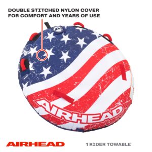 SportsStuff Airhead Stars and Stripes 1 Towable 1 Rider Tube for Boating and Water Sports, Made in the USA, Heavy Duty Full Nylon Cover and Patented Speed Safety Valve for Easy Inflating & Deflating