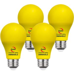 explux commercial-grade led a19 yellow light bulbs, dimmable, 60w equivalent high yellow color output, 25000 hours, 4-pack