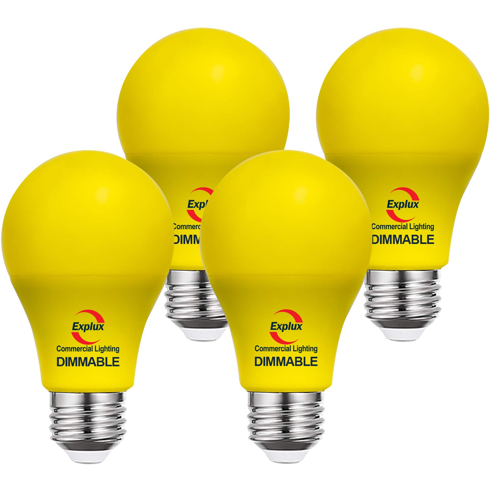 Explux Commercial-grade LED A19 Yellow Light Bulbs, Dimmable, 60W Equivalent High Yellow Color Output, 25000 Hours, 4-Pack