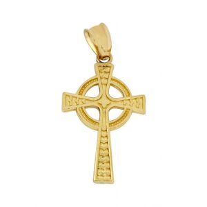 high polish 14k yellow gold celtic cross charm pendant