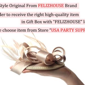 Fascinator Hats For Women Feather Cocktail Party Hats Bridal Kentucky Derby Headband (Light Khaki)