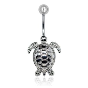 pierce2go sea turtle belly button ring - 14g surgical steel turtle belly button ring - belly button rings piercing for women – 7/16”