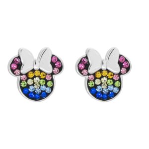 disney minnie mouse earrings - sterling silver minnie mouse stud earrings with rainbow crystals - disney earrings for women