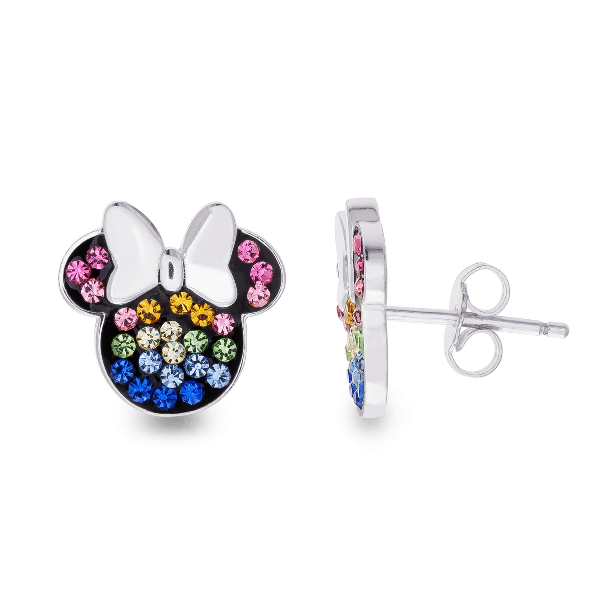 Disney Minnie Mouse Earrings - Sterling Silver Minnie Mouse Stud Earrings with Rainbow Crystals - Disney Earrings for Women