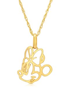 disney minnie mouse 14k yellow gold cutout silhouette pendant necklace, 18"