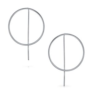 Delicate Minimalist Geometric Thin Round Open Circle Modern Hoop Threader Earrings For Women For Teen .925 Sterling Silver