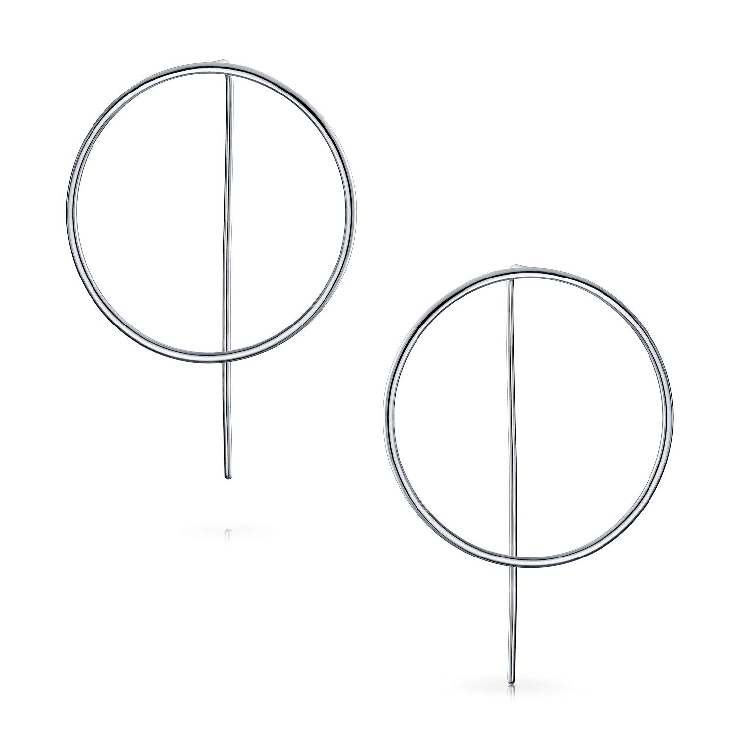 Delicate Minimalist Geometric Thin Round Open Circle Modern Hoop Threader Earrings For Women For Teen .925 Sterling Silver