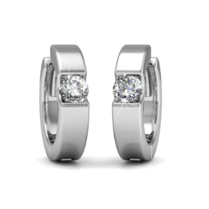 Cate & Chloe Charlie 18k White Gold Plated Hoop Earrings with Crystals, Small Crystal Hoops for Women, Solitaire Stone Silver Round Ring Earring Set