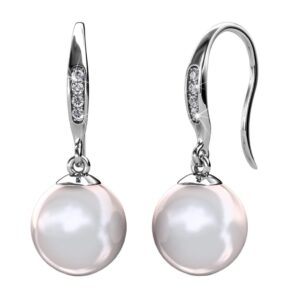 cate & chloe betty 18k white gold plated freshwater pearl earrings with crystals, silver drop dangle crystal earrings for women, classic jewelry, hypoallergenic, gift for her