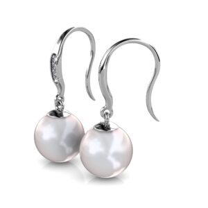 Cate & Chloe Betty 18k White Gold Plated Freshwater Pearl Earrings with Crystals, Silver Drop Dangle Crystal Earrings for Women, Classic Jewelry, Hypoallergenic, Gift For Her