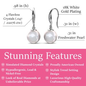 Cate & Chloe Betty 18k White Gold Plated Freshwater Pearl Earrings with Crystals, Silver Drop Dangle Crystal Earrings for Women, Classic Jewelry, Hypoallergenic, Gift For Her