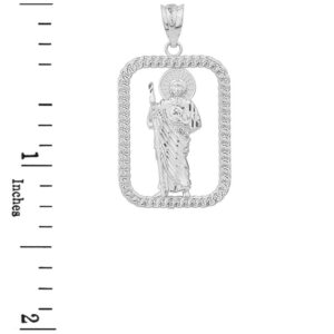 925 Sterling Silver Santa Muerte Rope-Style Rectangular Frame Pendant