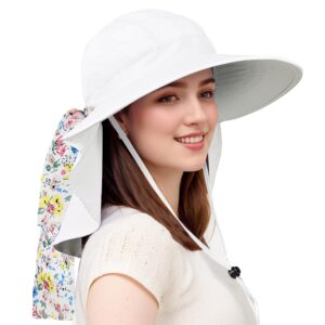 solaris wide brim sun hat for women, upf 50+ sun protection packable women sun hat, floral scarf cooling hat with neck flap for gardening, beach, fishing, travelling, small size