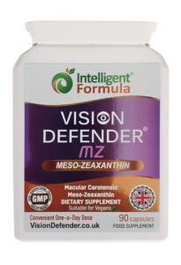 vision defender meso zeaxanthin vegan eye supplement mz- protect and improve ocular health & eye care, high strength antioxidant carotenoid meso-zeaxanthin for eyes (90 capsules/one-a-day) made in uk