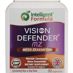 Vision Defender Meso Zeaxanthin Vegan Eye Supplement MZ- Protect and Improve Ocular Health & Eye Care, High Strength Antioxidant Carotenoid Meso-Zeaxanthin for Eyes (90 capsules/One-A-Day) Made in UK