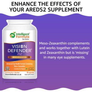 Vision Defender Meso Zeaxanthin Vegan Eye Supplement MZ- Protect and Improve Ocular Health & Eye Care, High Strength Antioxidant Carotenoid Meso-Zeaxanthin for Eyes (90 capsules/One-A-Day) Made in UK