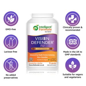 Vision Defender Meso Zeaxanthin Vegan Eye Supplement MZ- Protect and Improve Ocular Health & Eye Care, High Strength Antioxidant Carotenoid Meso-Zeaxanthin for Eyes (90 capsules/One-A-Day) Made in UK