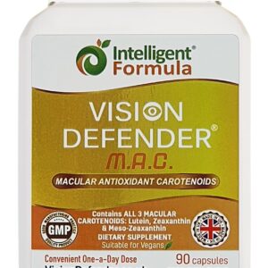 Lutein, Zeaxanthin & Meso-Zeaxanthin Eye Supplement: VISION DEFENDER MAC Vegan/Vegetarian Antioxidant Carotenoids for Eyes (90 Capsules/One-A-Day) Made in UK