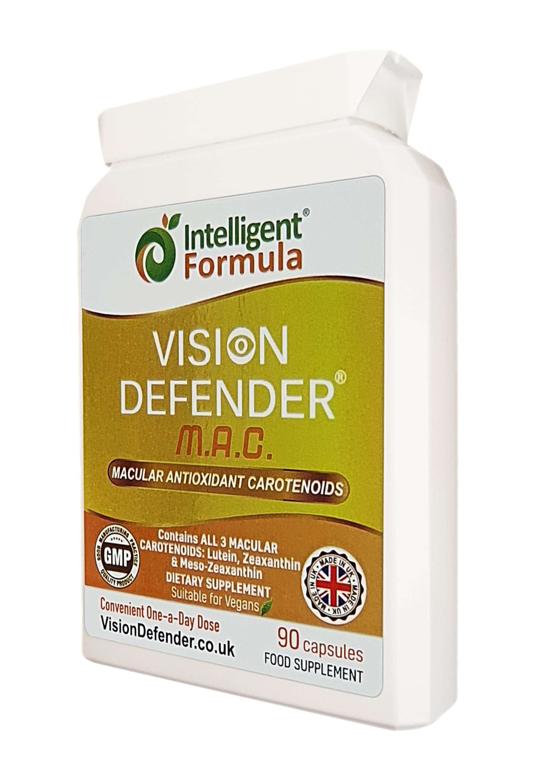 Lutein, Zeaxanthin & Meso-Zeaxanthin Eye Supplement: VISION DEFENDER MAC Vegan/Vegetarian Antioxidant Carotenoids for Eyes (90 Capsules/One-A-Day) Made in UK