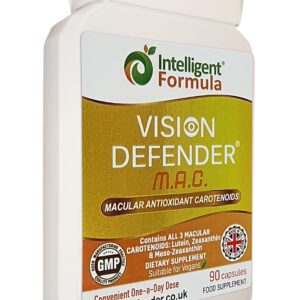 Lutein, Zeaxanthin & Meso-Zeaxanthin Eye Supplement: VISION DEFENDER MAC Vegan/Vegetarian Antioxidant Carotenoids for Eyes (90 Capsules/One-A-Day) Made in UK