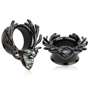 kubooz(1 pair black sea-shell forest antlers slivery opal ear plugs tunnels gauges stretcher piercings