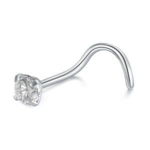 SCERRING 18G 8PCS Stainless Steel Screw Bend Nose Stud Rings Piercing Jewelry 1.5mm 2mm 2.5mm 3mm Clear Cubic Zirconia