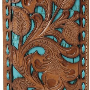 Nocona Belt Co. Unisex-Adult's Nocona Floral Inlay Buckstitch Rodeo Wallet, Blue