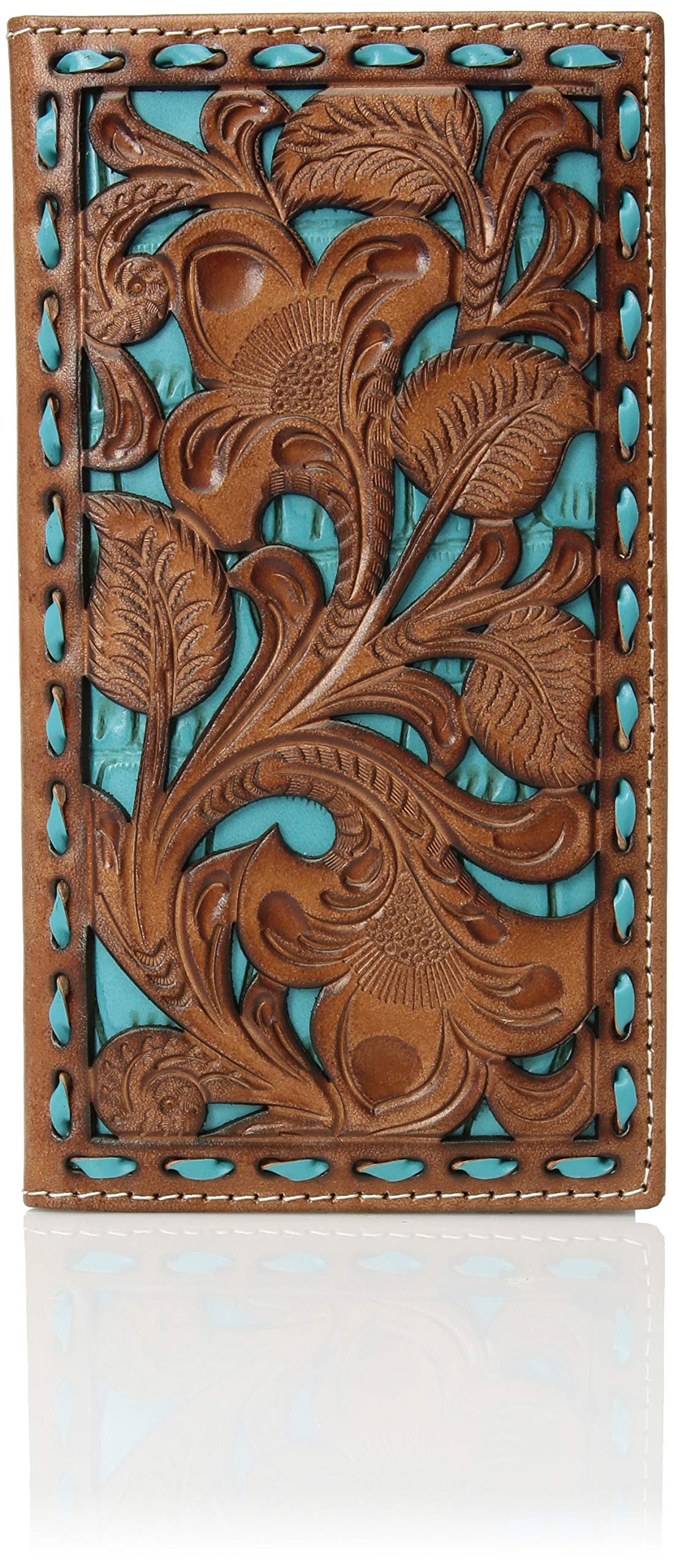 Nocona Belt Co. Unisex-Adult's Nocona Floral Inlay Buckstitch Rodeo Wallet, Blue