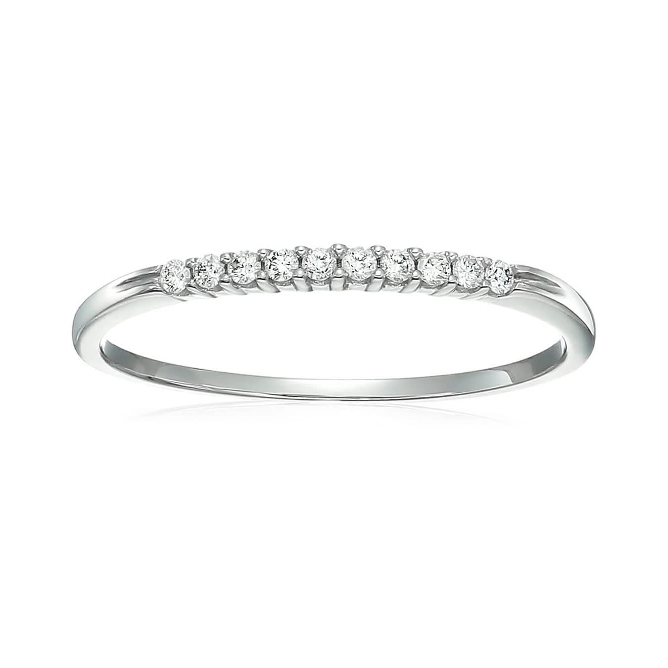 Vir Jewels 1/10 carat (ctw) Petite Diamond Wedding Anniversary Band for Women, Round Diamond Engagement Ring 10K White Gold 10 Stones Prong Set 0.10 cttw, Size 6.5