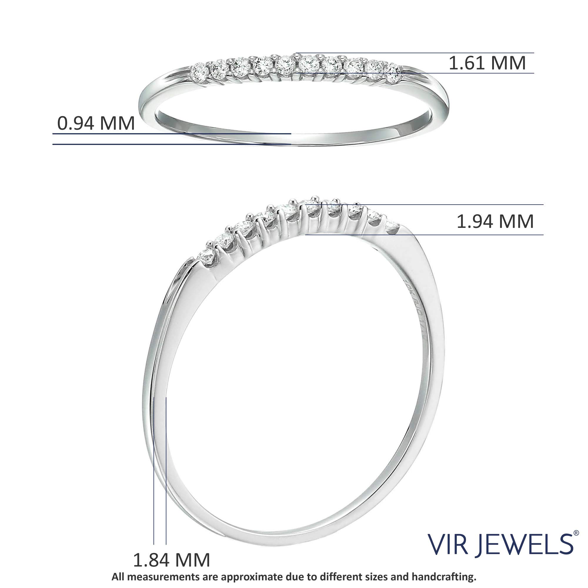 Vir Jewels 1/10 carat (ctw) Petite Diamond Wedding Anniversary Band for Women, Round Diamond Engagement Ring 10K White Gold 10 Stones Prong Set 0.10 cttw, Size 6.5