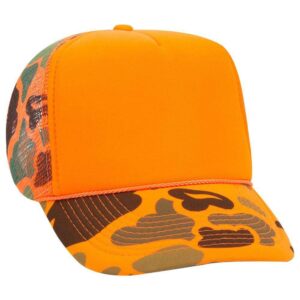 otto neon camouflage foam front 5 panel high crown mesh back trucker hat - n. orange