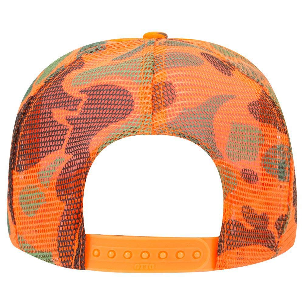 OTTO Neon Camouflage Foam Front 5 Panel High Crown Mesh Back Trucker Hat - N. Orange