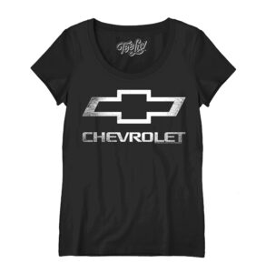 tee luv women's chevy shirt - scoop neck chevrolet car logo t-shirt, black, s