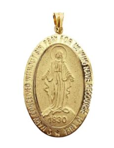 ritastephens 14k yellow gold small religious miraculous virgin mary medal charm pendant - genuine hypoallergenic nickel-free jewelry for women and teen girls (15x10mm, no chain)