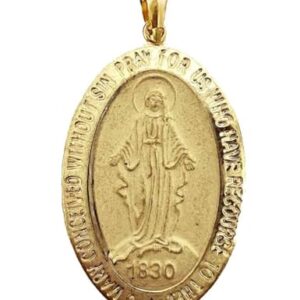 Ritastephens 14k Yellow Gold Small Religious Miraculous Virgin Mary Medal Charm Pendant - Genuine Hypoallergenic Nickel-Free Jewelry for Women and Teen Girls (15x10mm, No Chain)