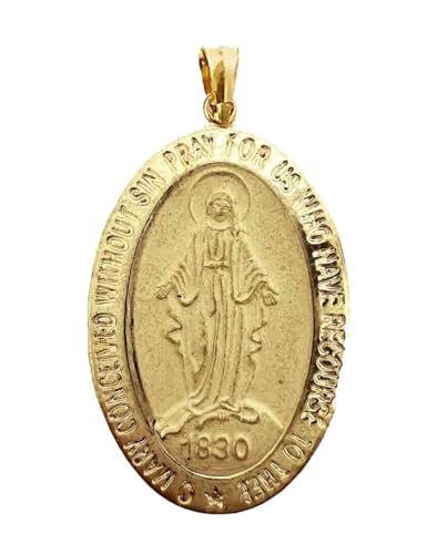 Ritastephens 14k Yellow Gold Small Religious Miraculous Virgin Mary Medal Charm Pendant - Genuine Hypoallergenic Nickel-Free Jewelry for Women and Teen Girls (15x10mm, No Chain)